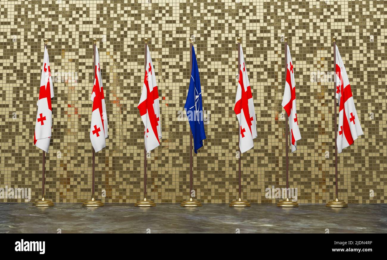 Georgia and NATO. Flag Georgia and flag NATO. NATO Georgia 3D work and ...
