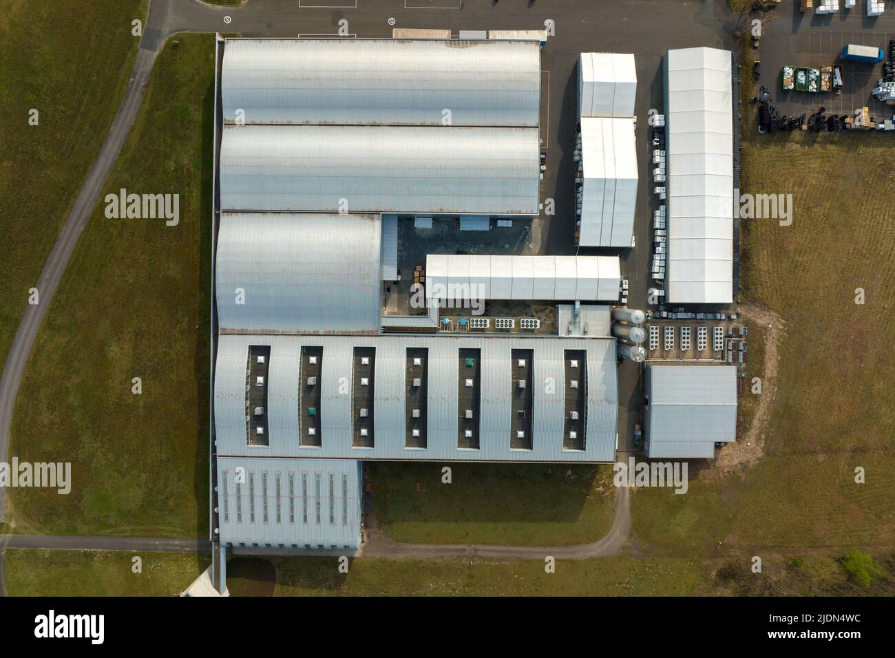 Aerial view of new factory building for producing and shipping of ...