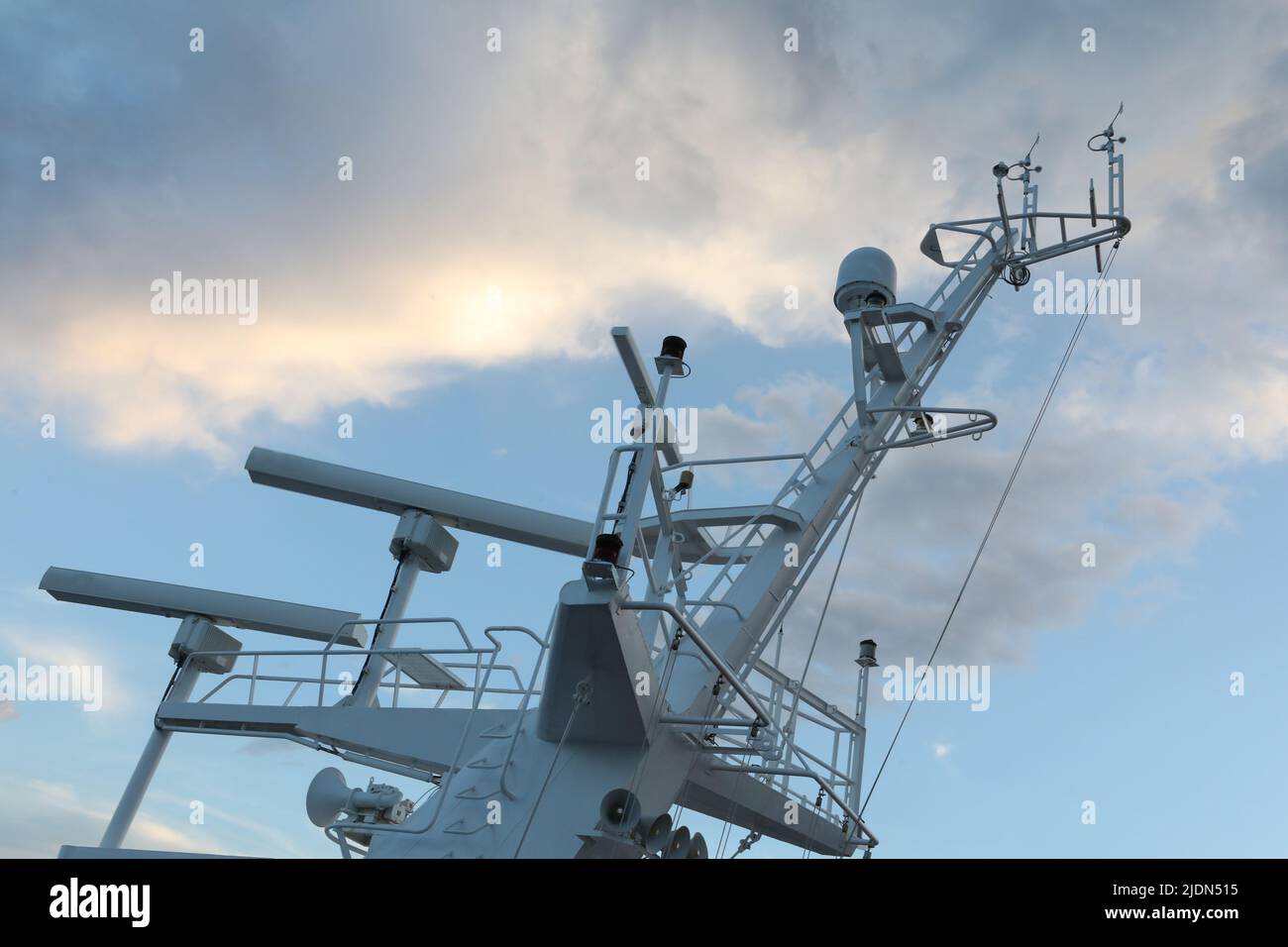 Navigation and radar equipment and antenna on the mast of cruise ship ...