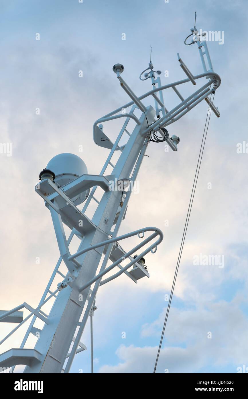 Navigation and radar equipment and antenna on the mast of cruise ship ...