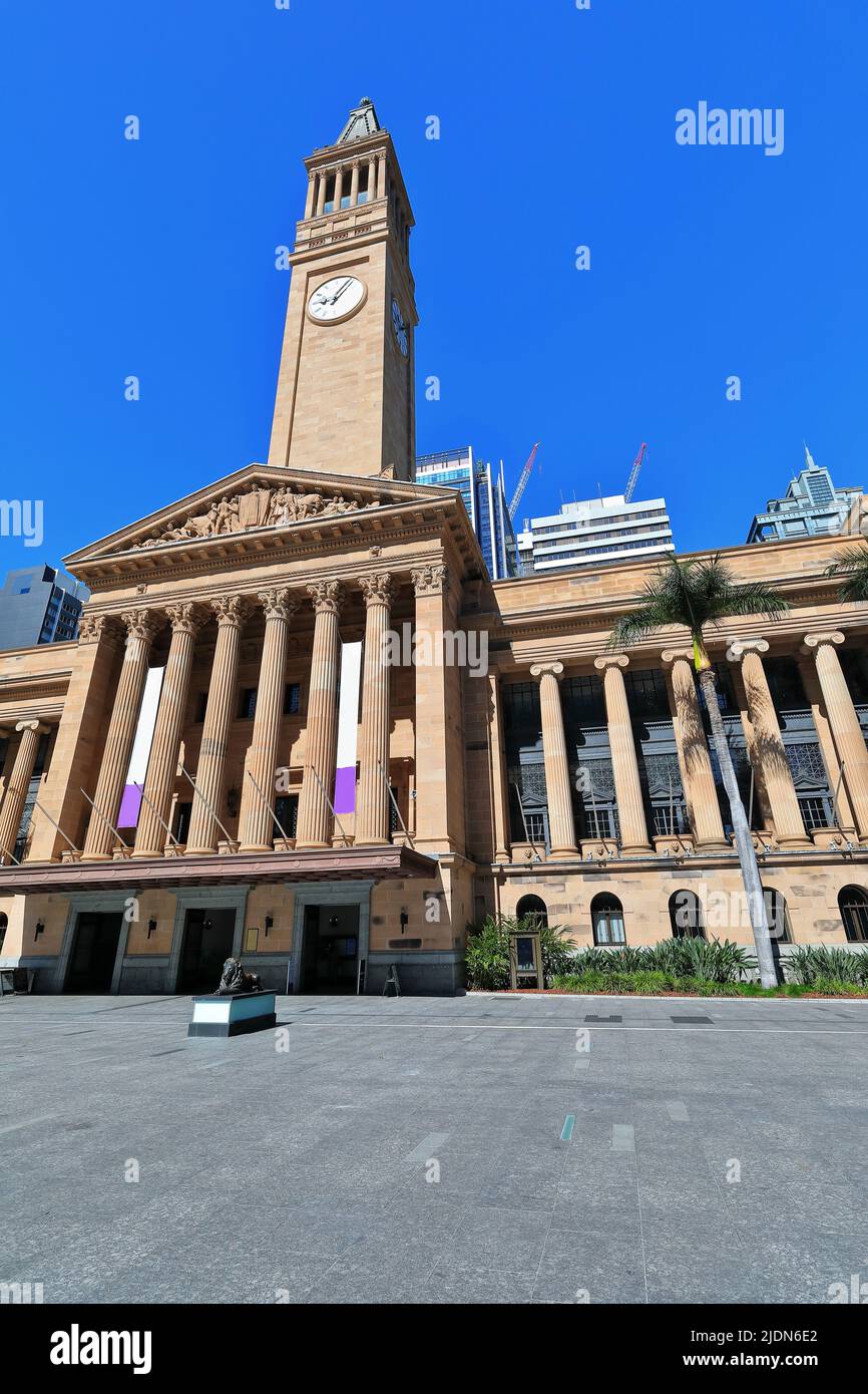 City Hall building façade facing King George Square. Brisbane-Australia ...