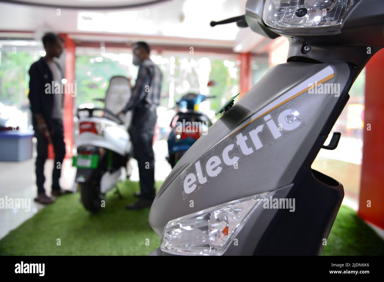 'Electric' written on an electric two-wheeler vehicle at the Hero ...