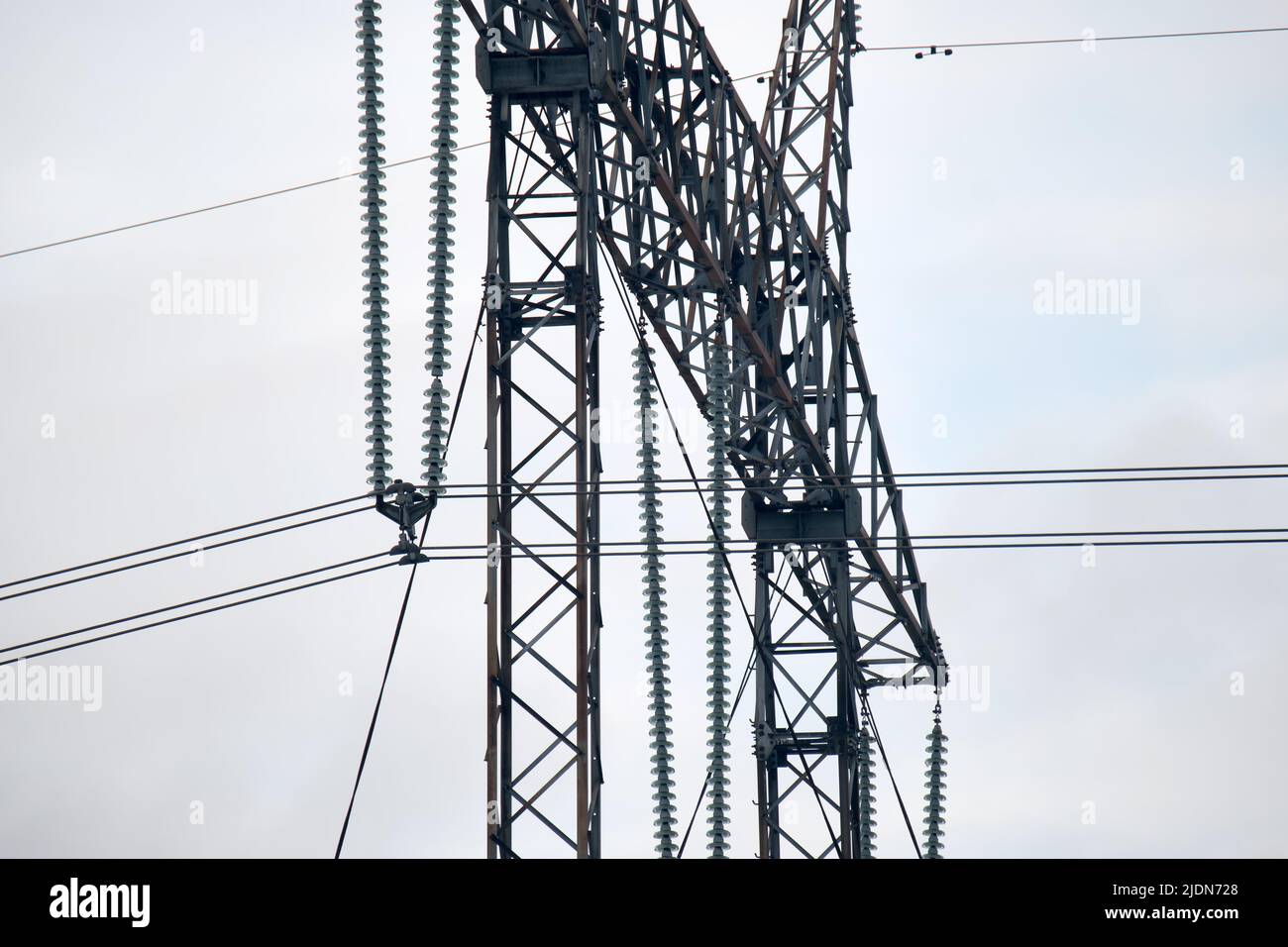 High voltage insulation string on steel pillar with electric power ...