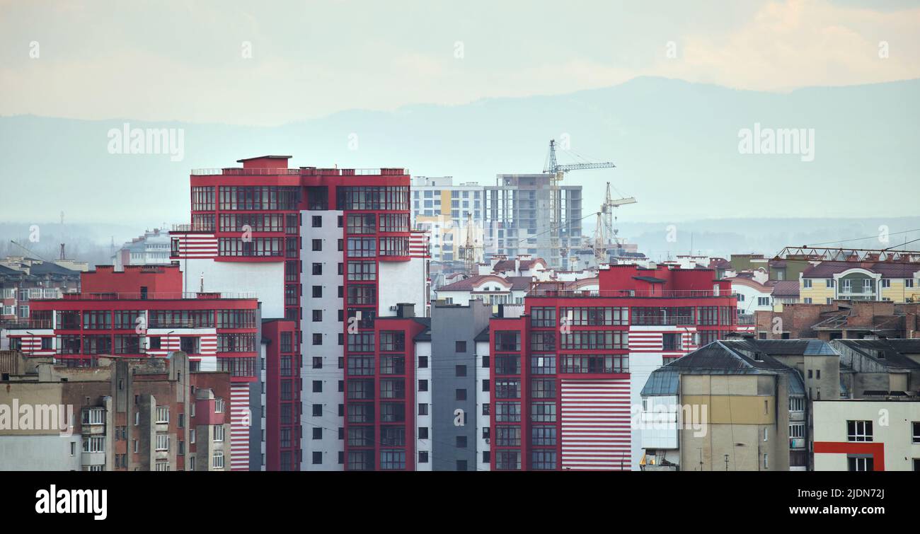 High rise residential apartment building in city residential area. Real ...