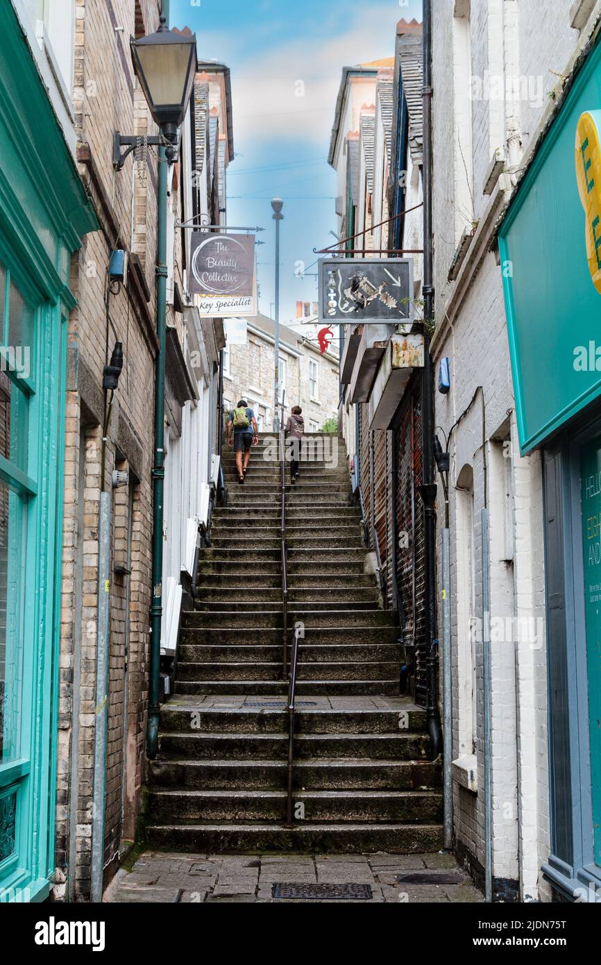 Steps leading from Market Jew Street, Penzance Stock Photo - Alamy