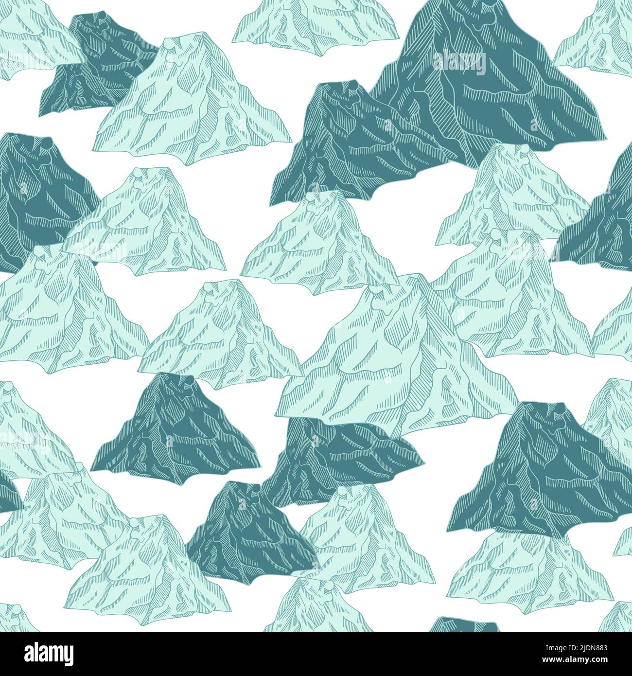 Mountain peak engraved seamless pattern. Vintage background rock ...