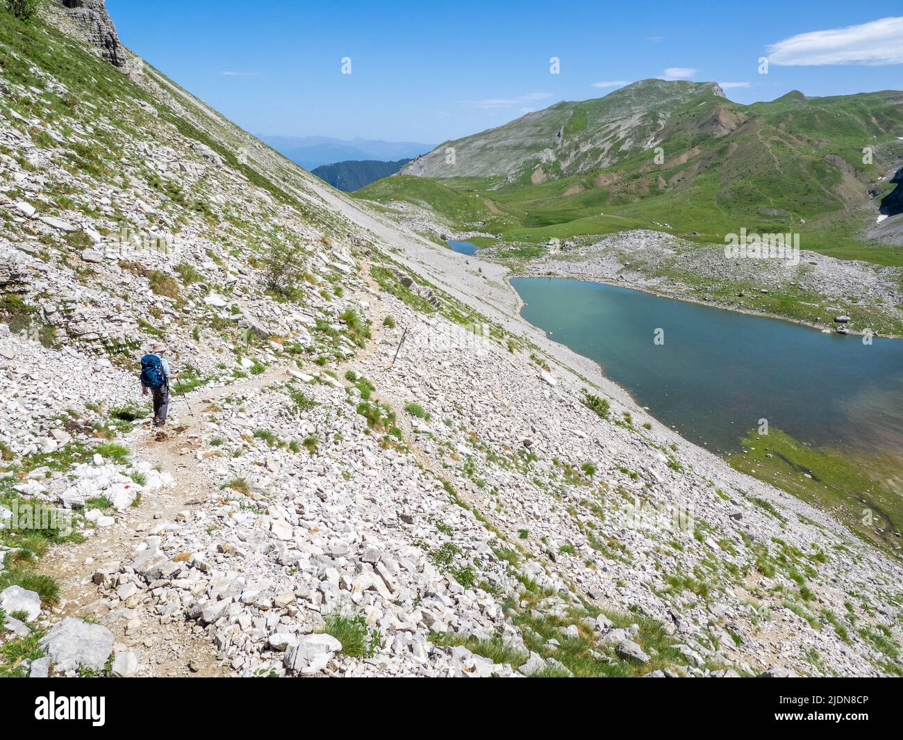 Descending steep screes on the flanks of Mount Astraka to Xerolimni ...