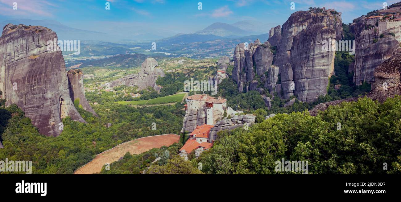 Meteora Greece. Holy Monastery of Rousanos Saint Barbara buildings ...