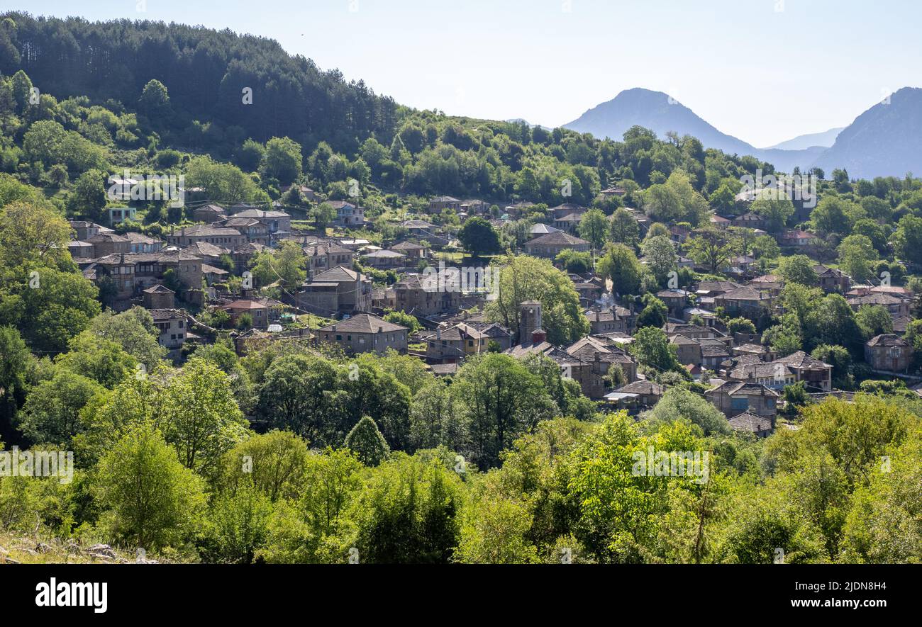 The mountain village of Tsepelovo in the Zagori region of the Pindus ...
