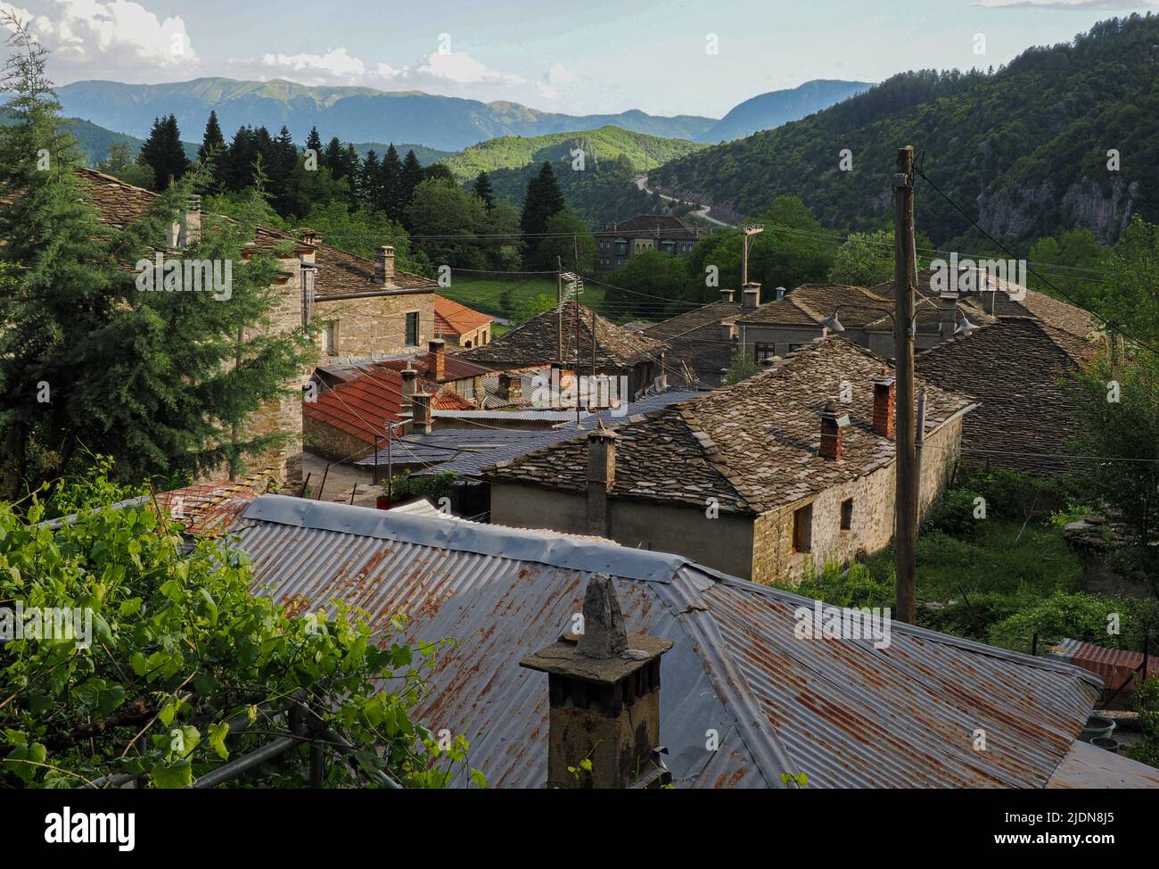 The mountain village of Tsepelovo in the Zagori region of the Pindus ...