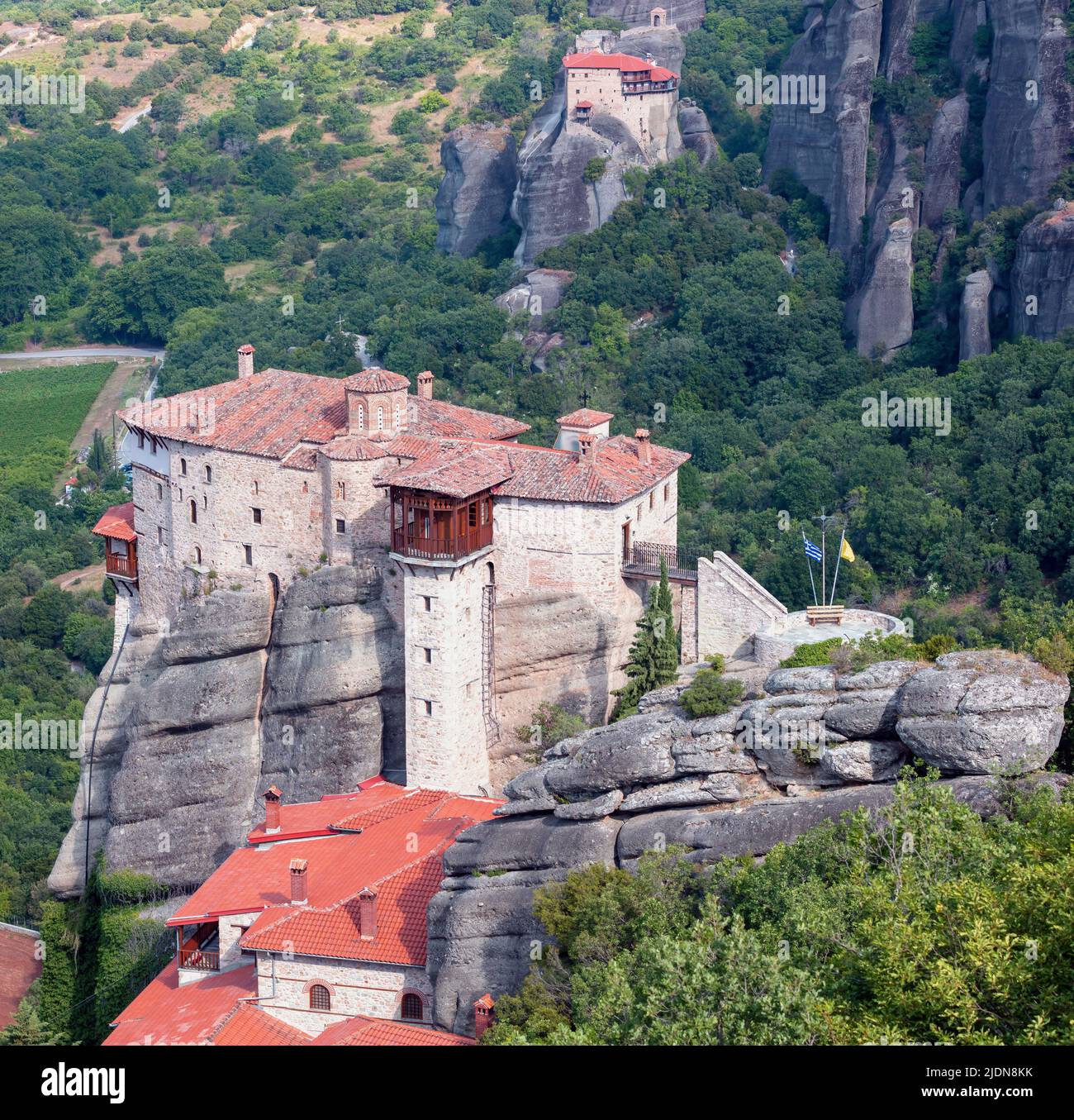 Meteora Greece. Holy Monastery of Rousanos Saint Barbara buildings on ...