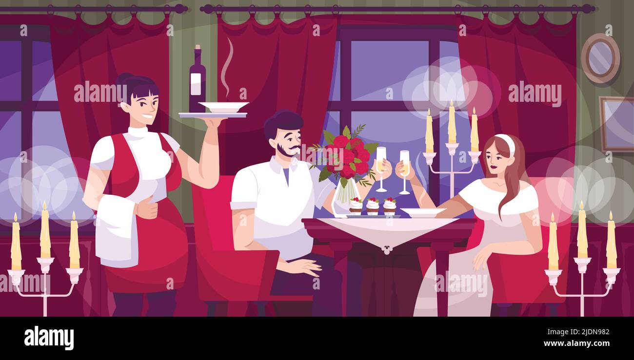 Romantic couple cafe flat composition with romantic date for couple in ...