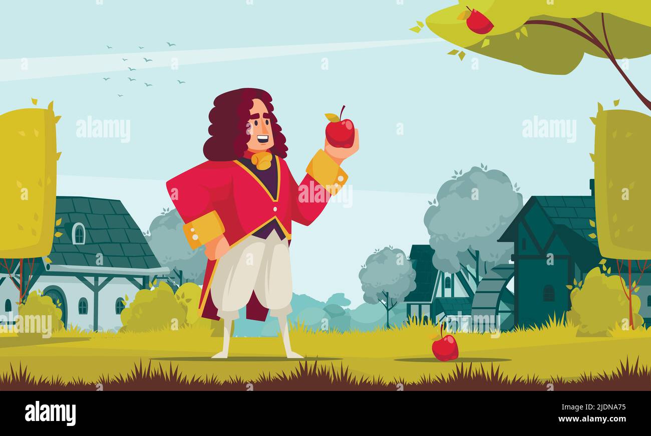 Famous scientist newton composition with outdoor scenery and doodle ...