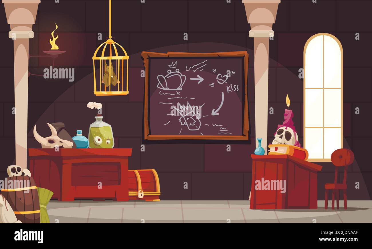 Magic school composition with indoor interior view of fantasy class ...