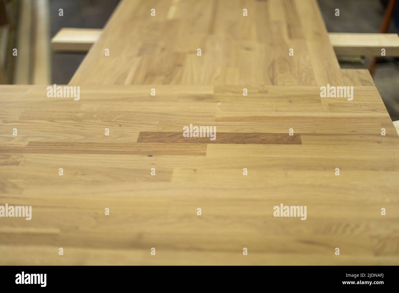 Wooden board on table. Joinery. Workbench for working with board ...