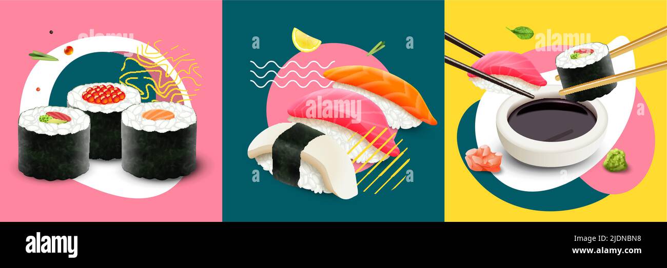 Realistic fresh sushi design concept set isolated vector illustration ...