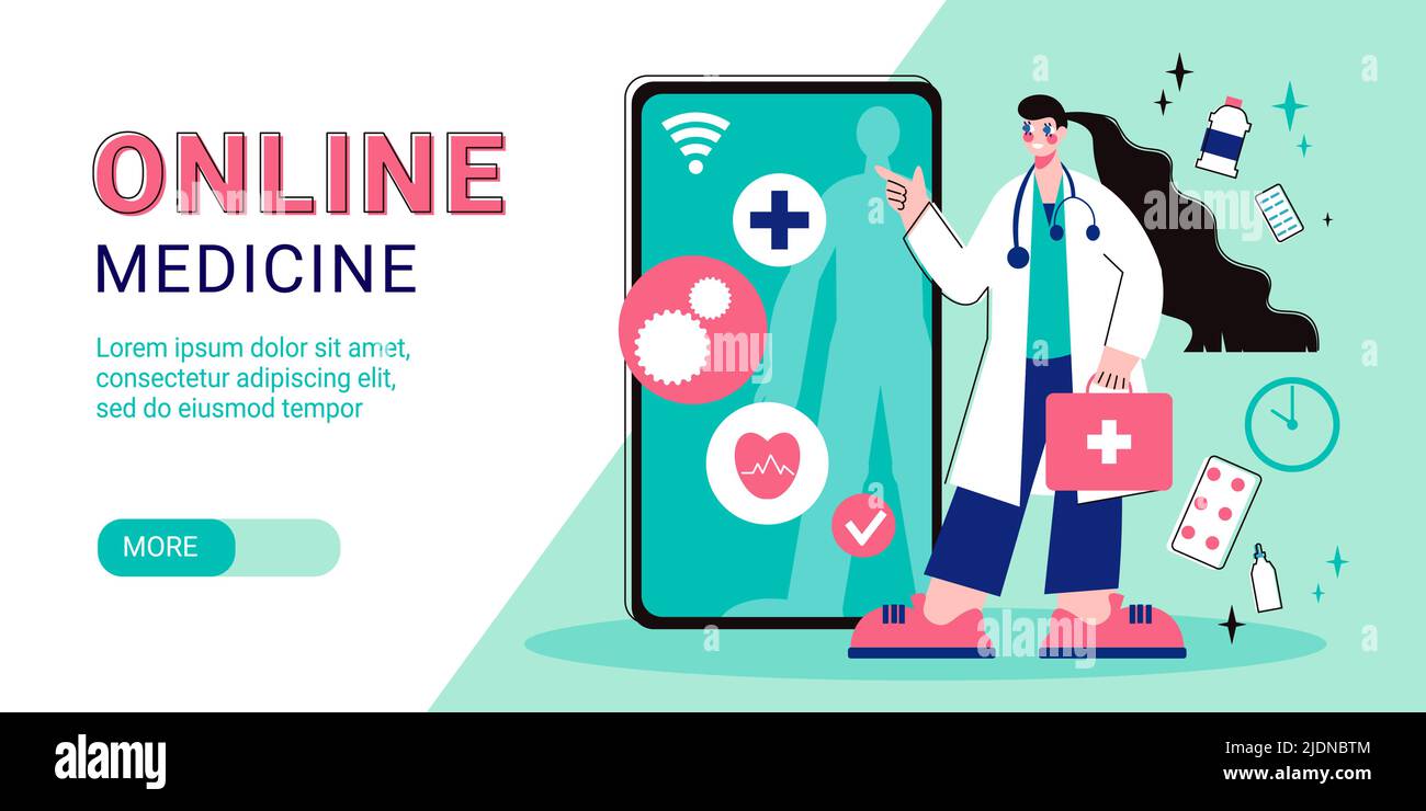 Online medicine horizontal banner composition with slider more button ...
