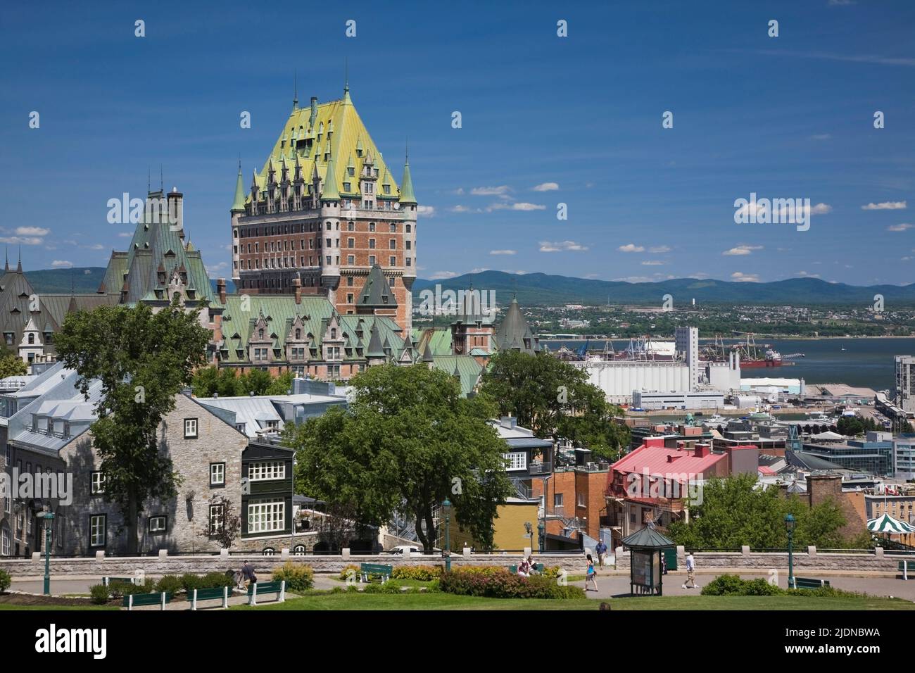 View of Chateau Frontenac and park from the Citadel, Old Quebec City ...