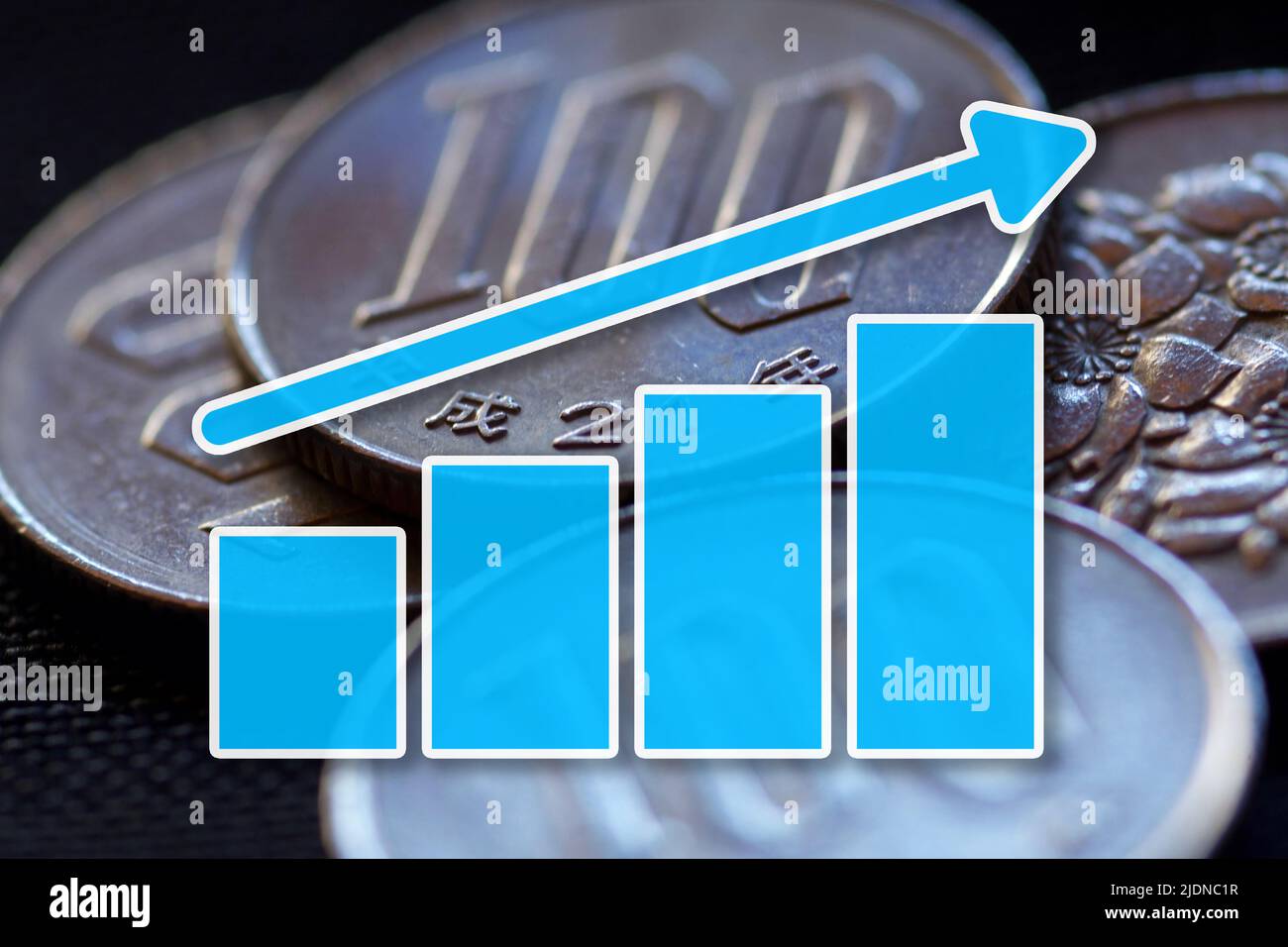 Economy graph: rising arrow and cash yen coins Stock Photo - Alamy