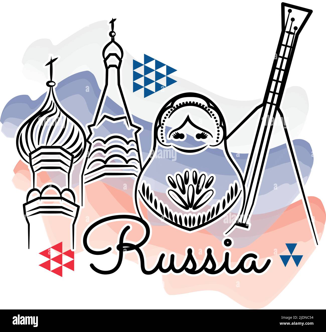 Colored russia travel promotion with russian doll and red square ...