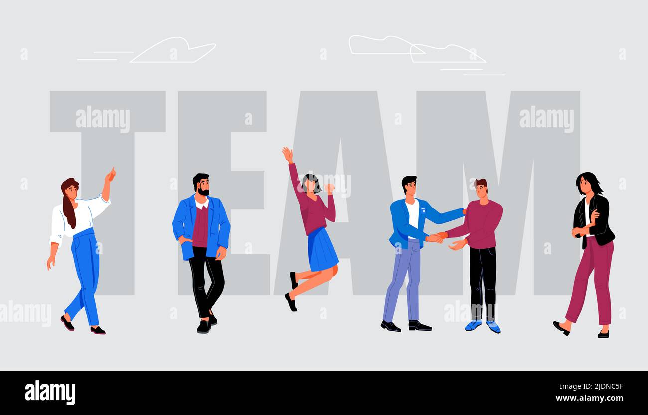 Business team header design with characters, flat vector illustration ...