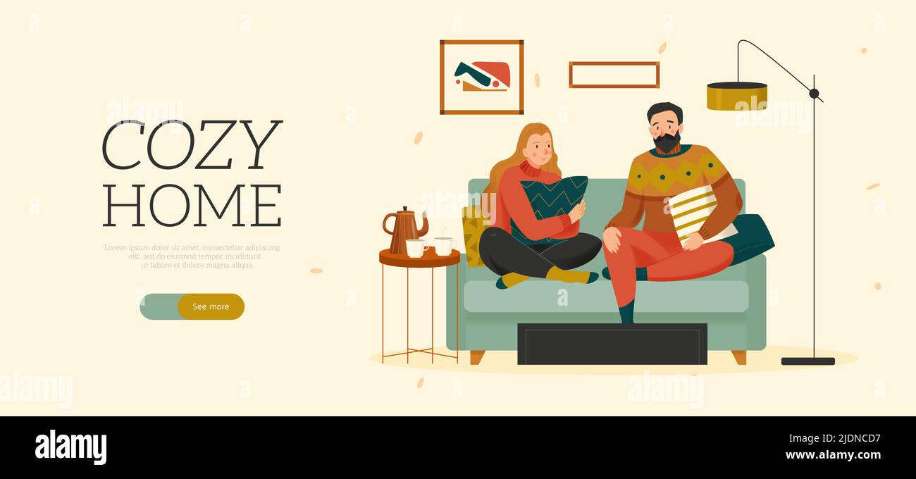 Cozy home horizontal flat Stock Vector Images - Alamy