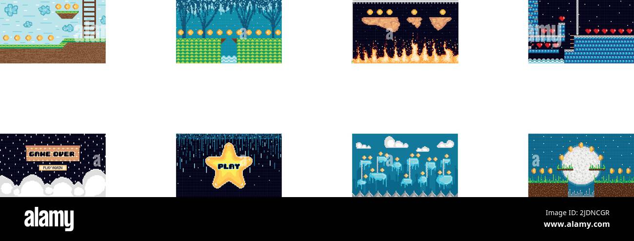 Colored videogame scenary with golden coins and a ladder Vector Stock ...