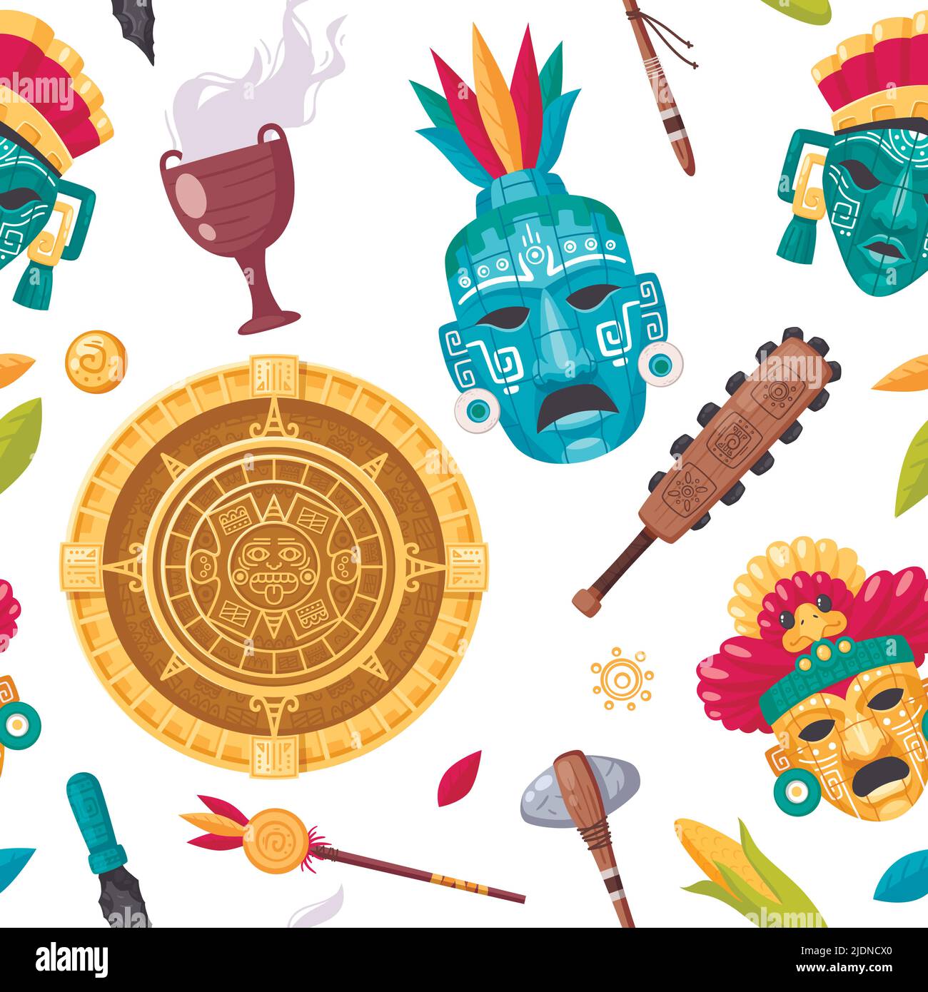Maya civilization cartoon seamless pattern with culture and religion ...