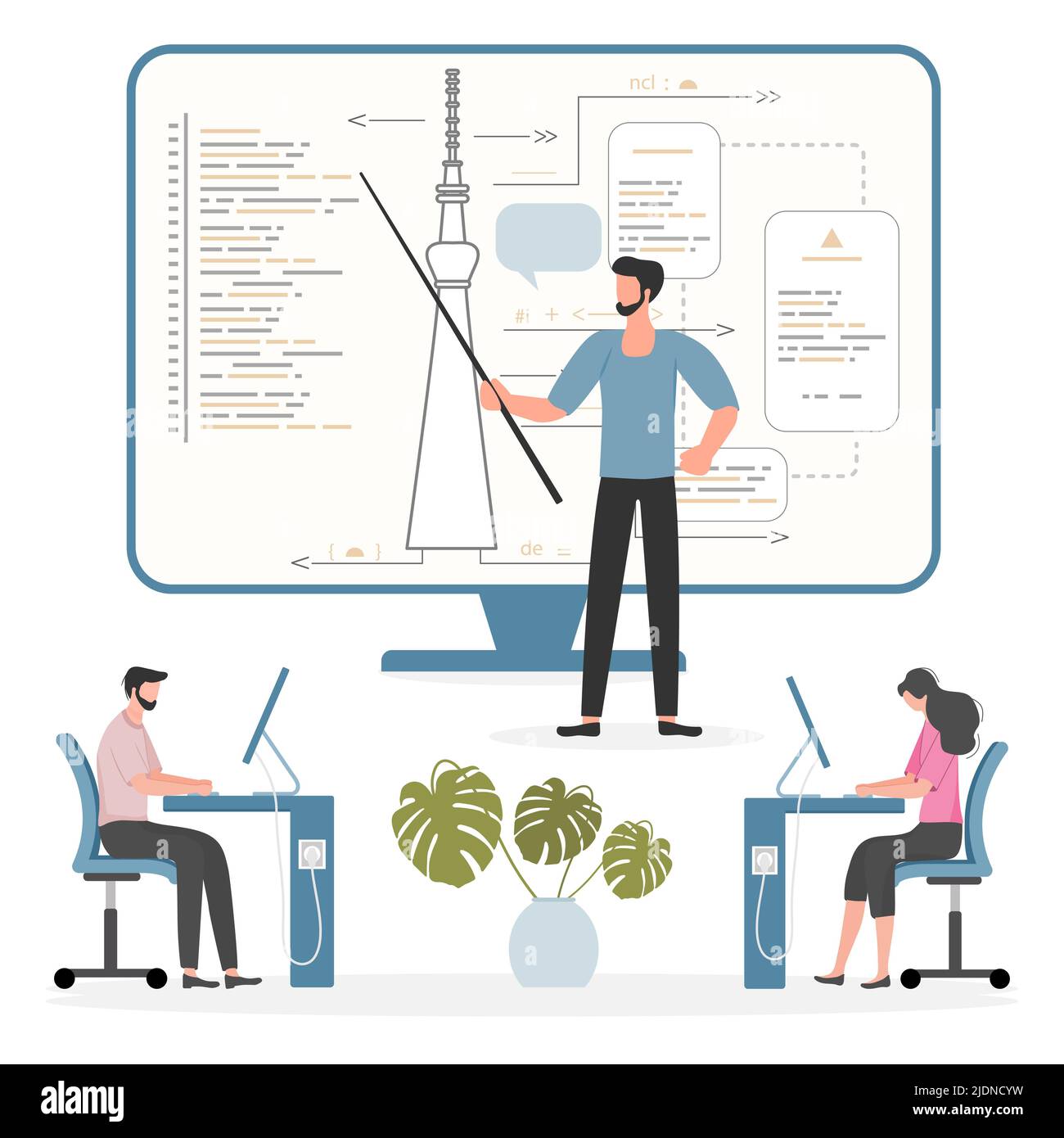 Vector illustration Teacher teaching people. Construction Architecture ...