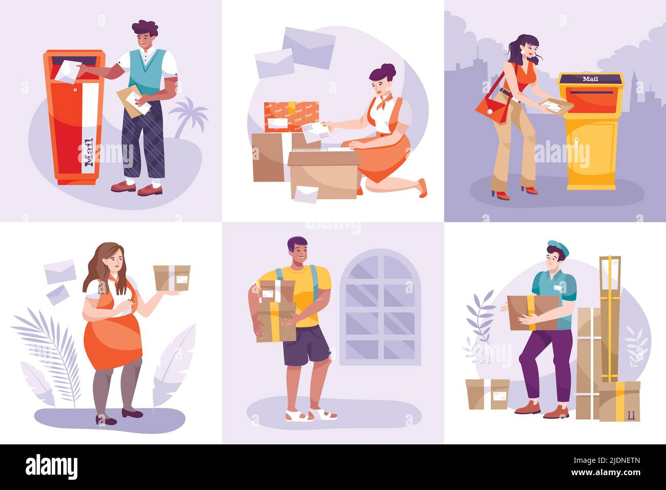 Post office design concept with set of flat compositions with postal ...