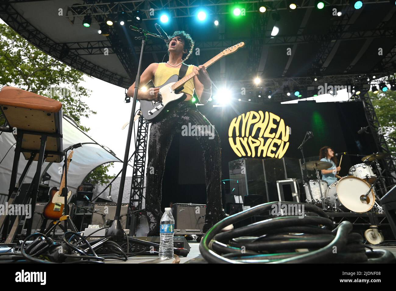 French music group “Hyphen Hyphen” guitarist Romain Adamo performs ...