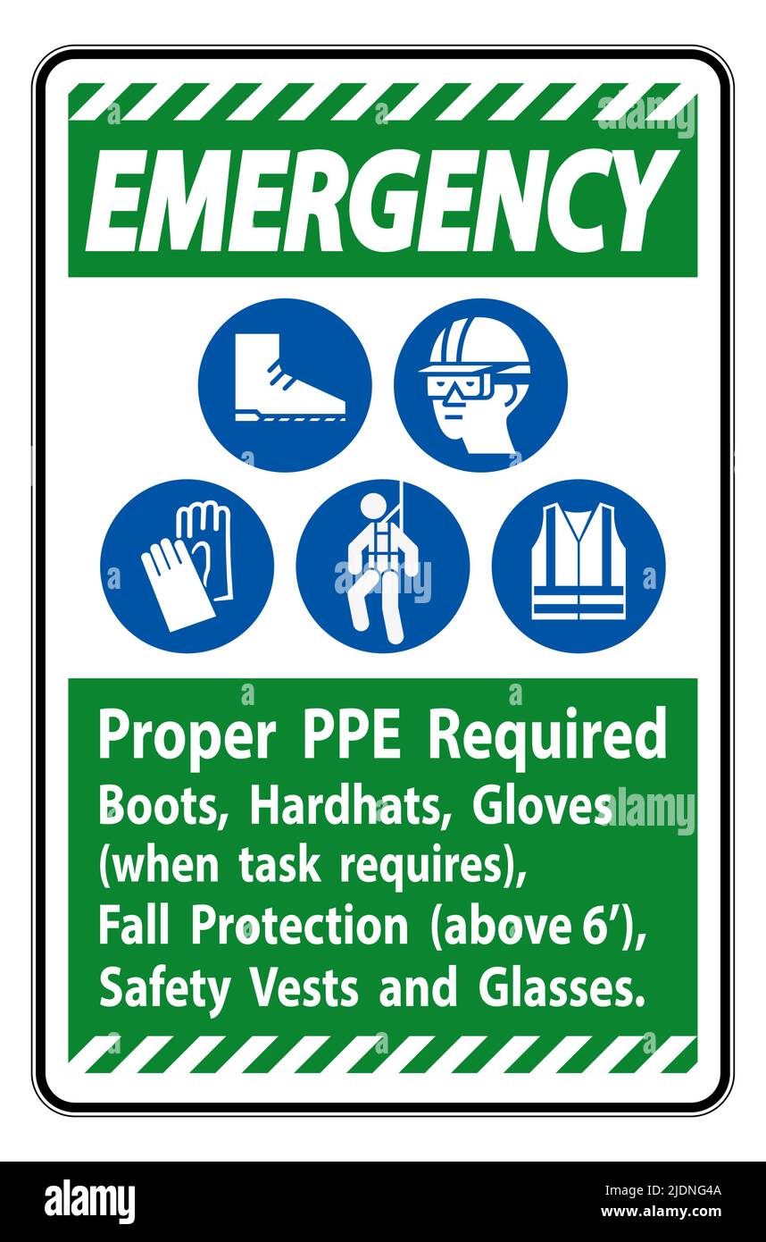 Emergency Sign Proper PPE Required Boots, Hardhats, Gloves When Task ...