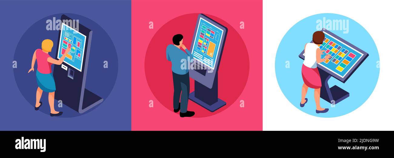 Isometric interactive users touchscreen design concept with ...