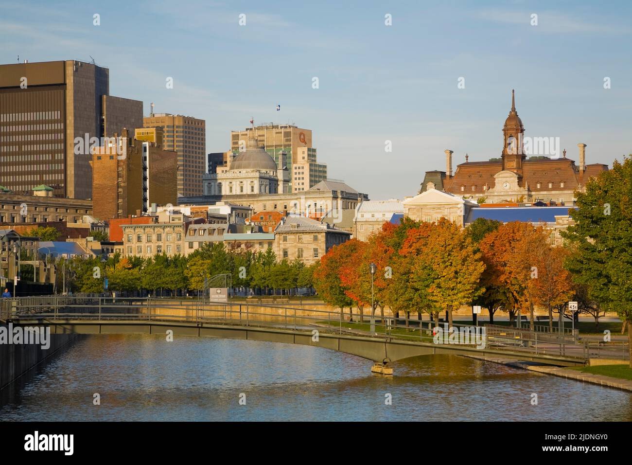 Old Montreal skyline taken from Bonsecours basin in autumn, Quebec ...