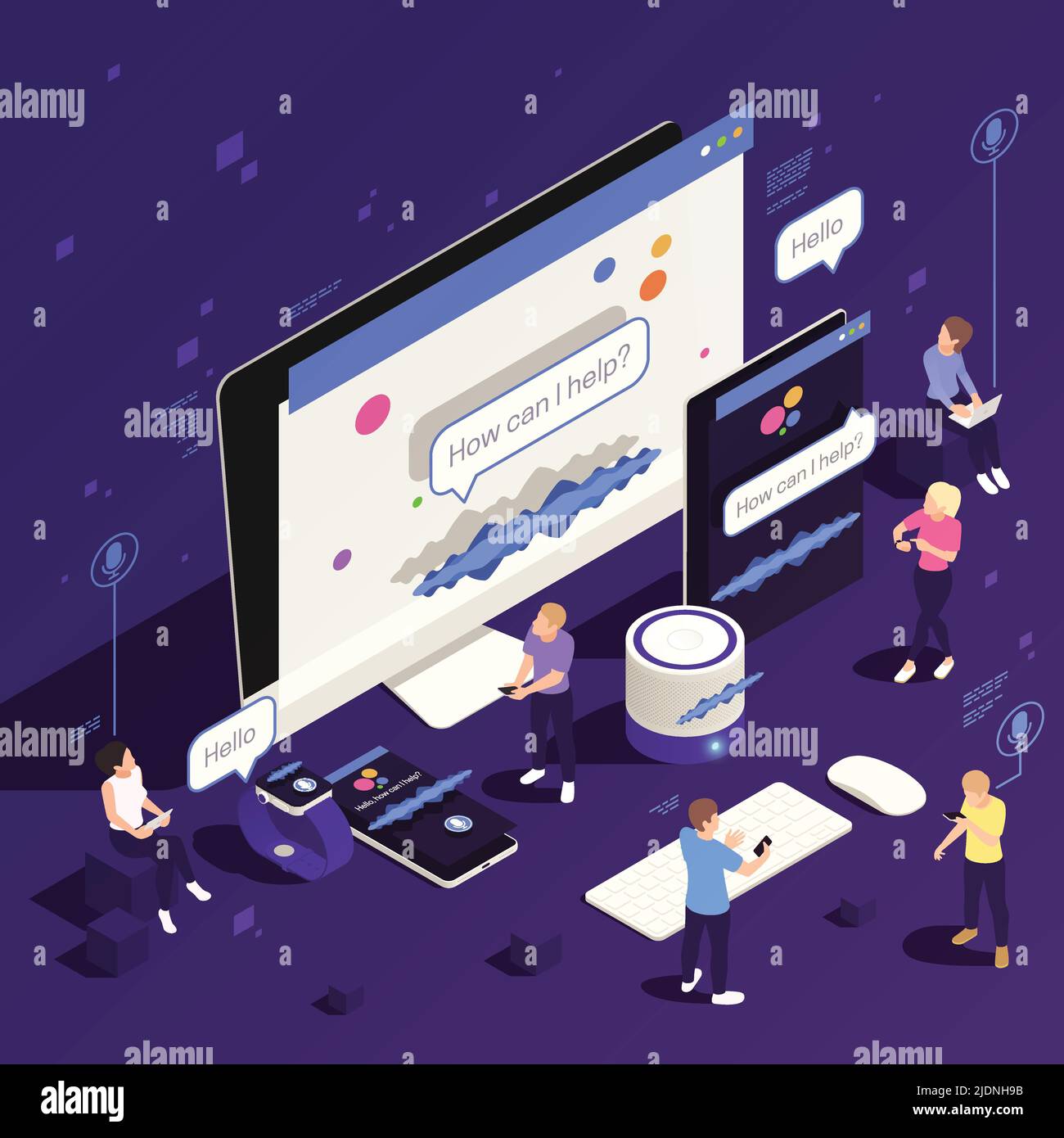 Voice assistant on mobile phone smartwatch tablet laptop connect users ...