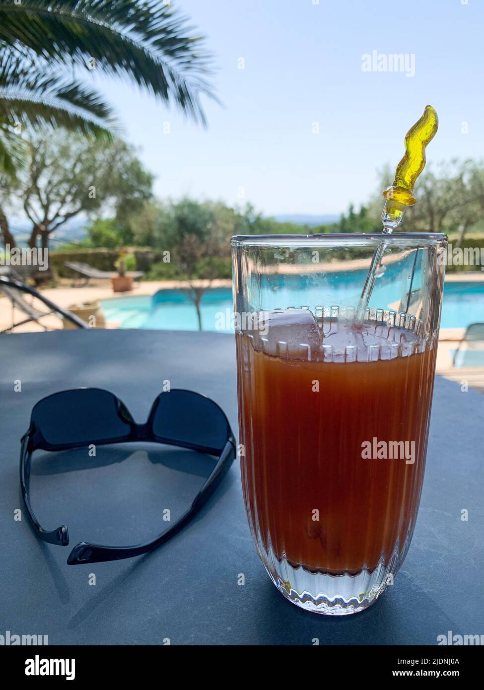 Glass of tomato juice, Souhern France Stock Photo - Alamy