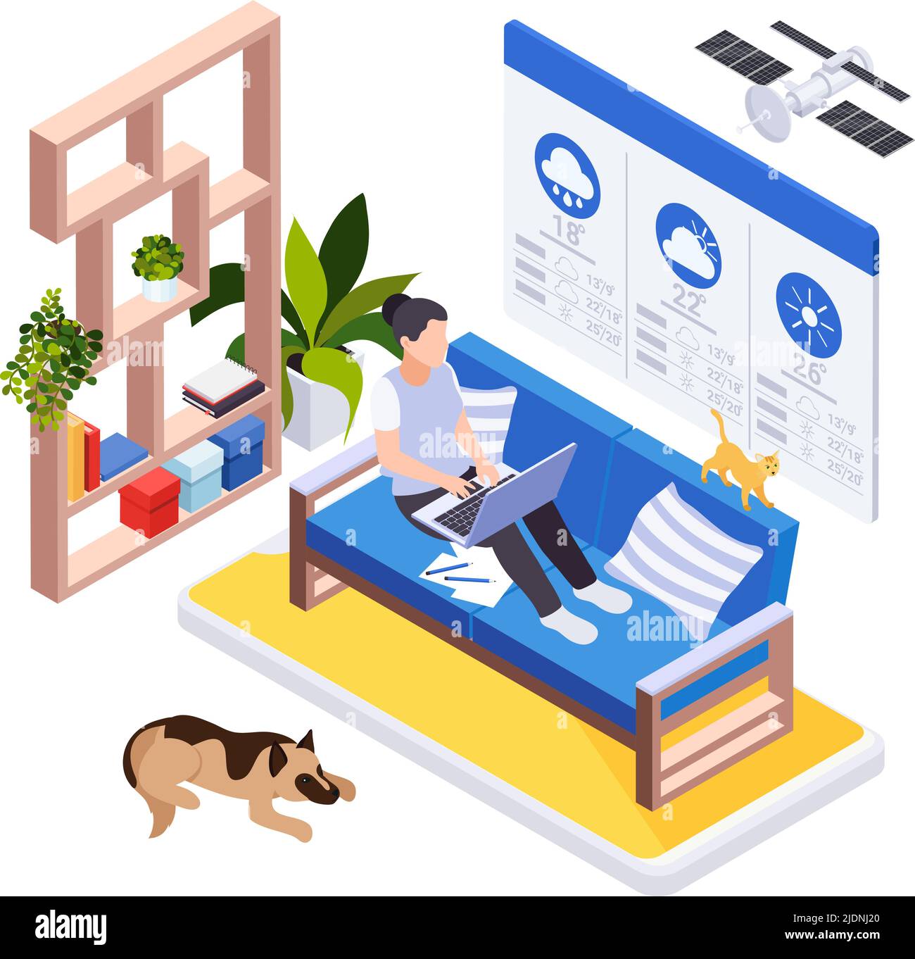 Meteorology weather forecast isometric composition with living room ...