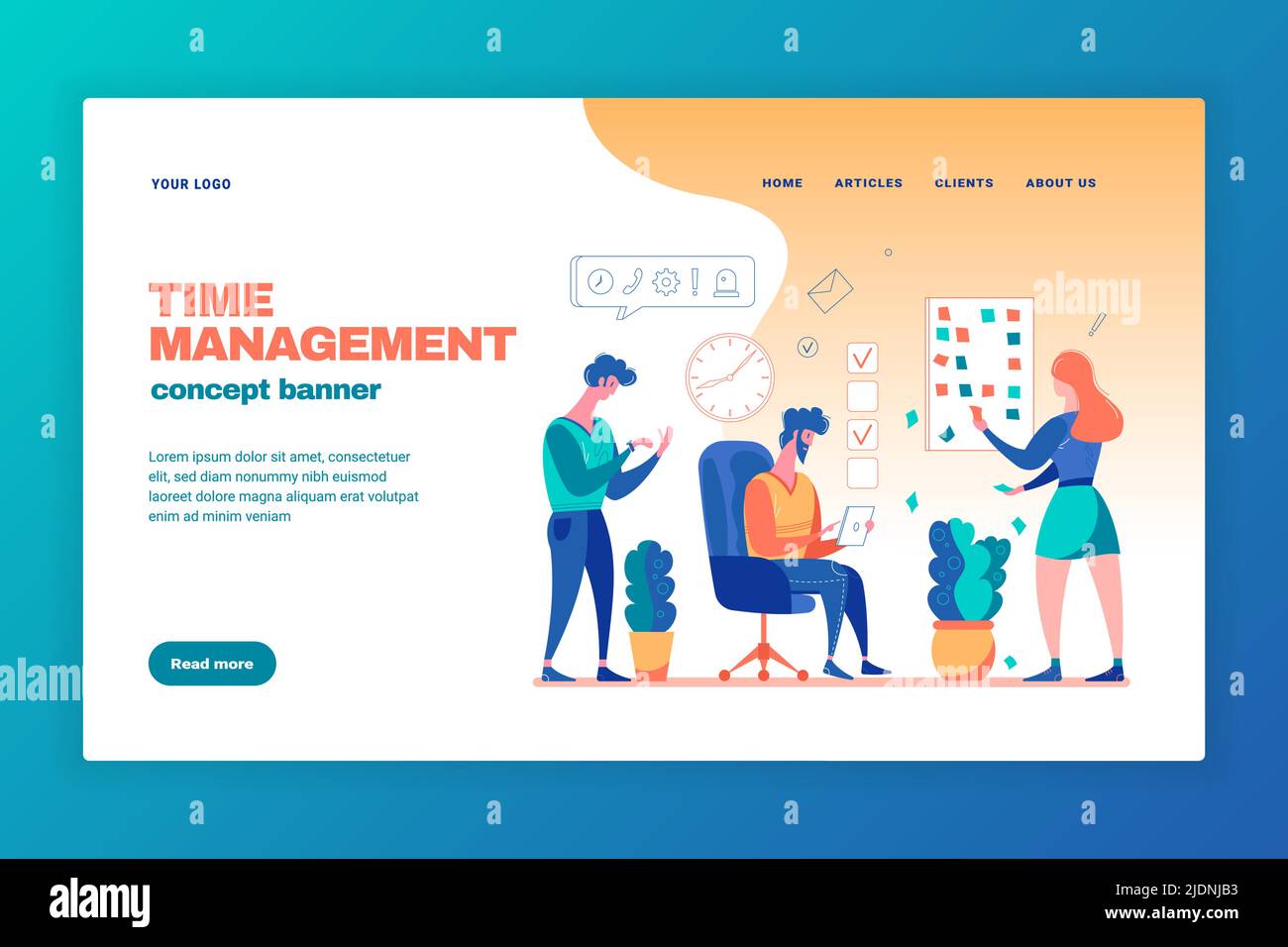 Effective time management concept web page banner with task planning ...