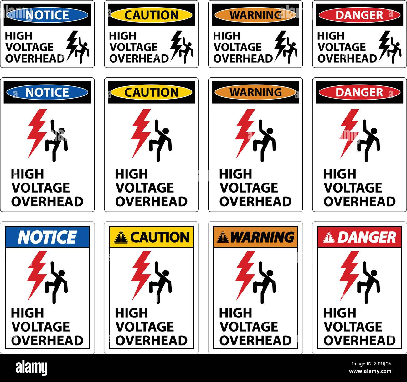 Danger High Voltage Overhead Sign On White Background Stock Vector ...