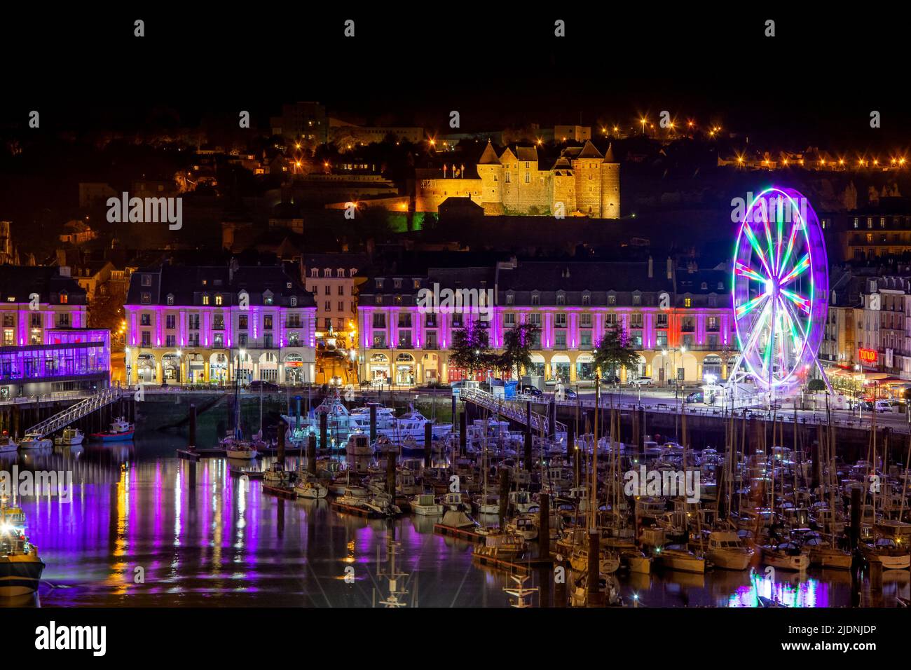 Port of Dieppe, France, view of the cliffs with the Ferris wheel, at ...