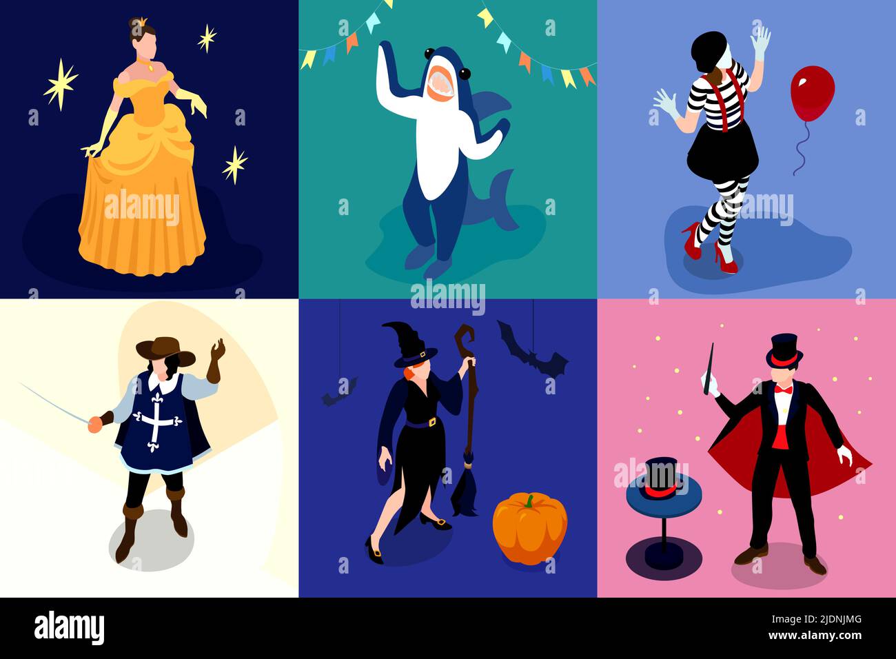 Isometric festive masquerade carnival design concept with square ...