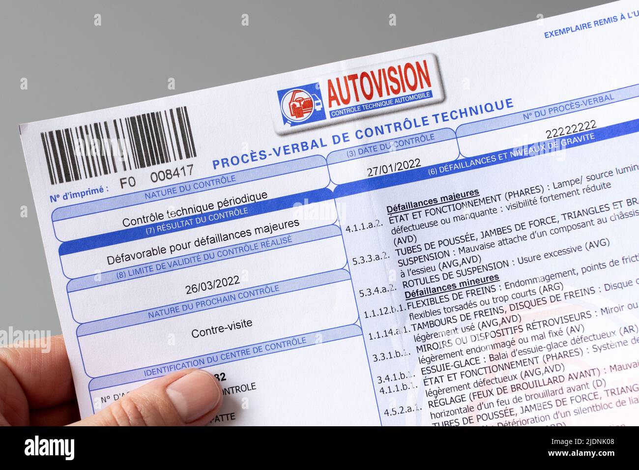 Technical inspection report in France Stock Photo - Alamy