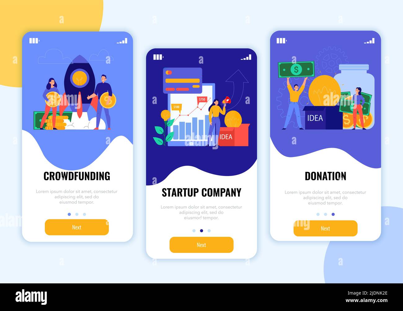 Crowdfunding vertical banners set with startup and donation symbols ...