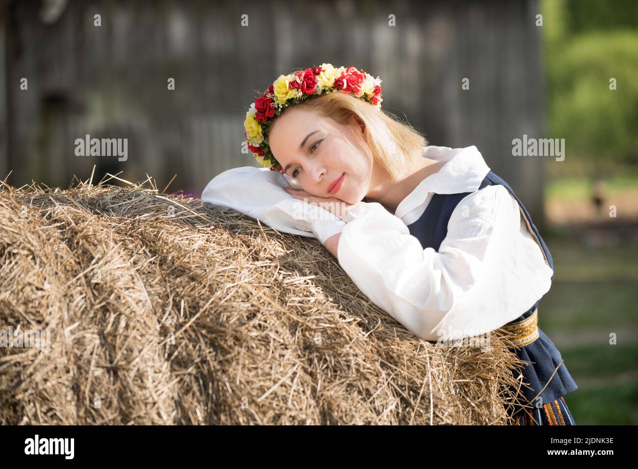 Woman in traditional clothing posing on nature in village Stock Photo ...