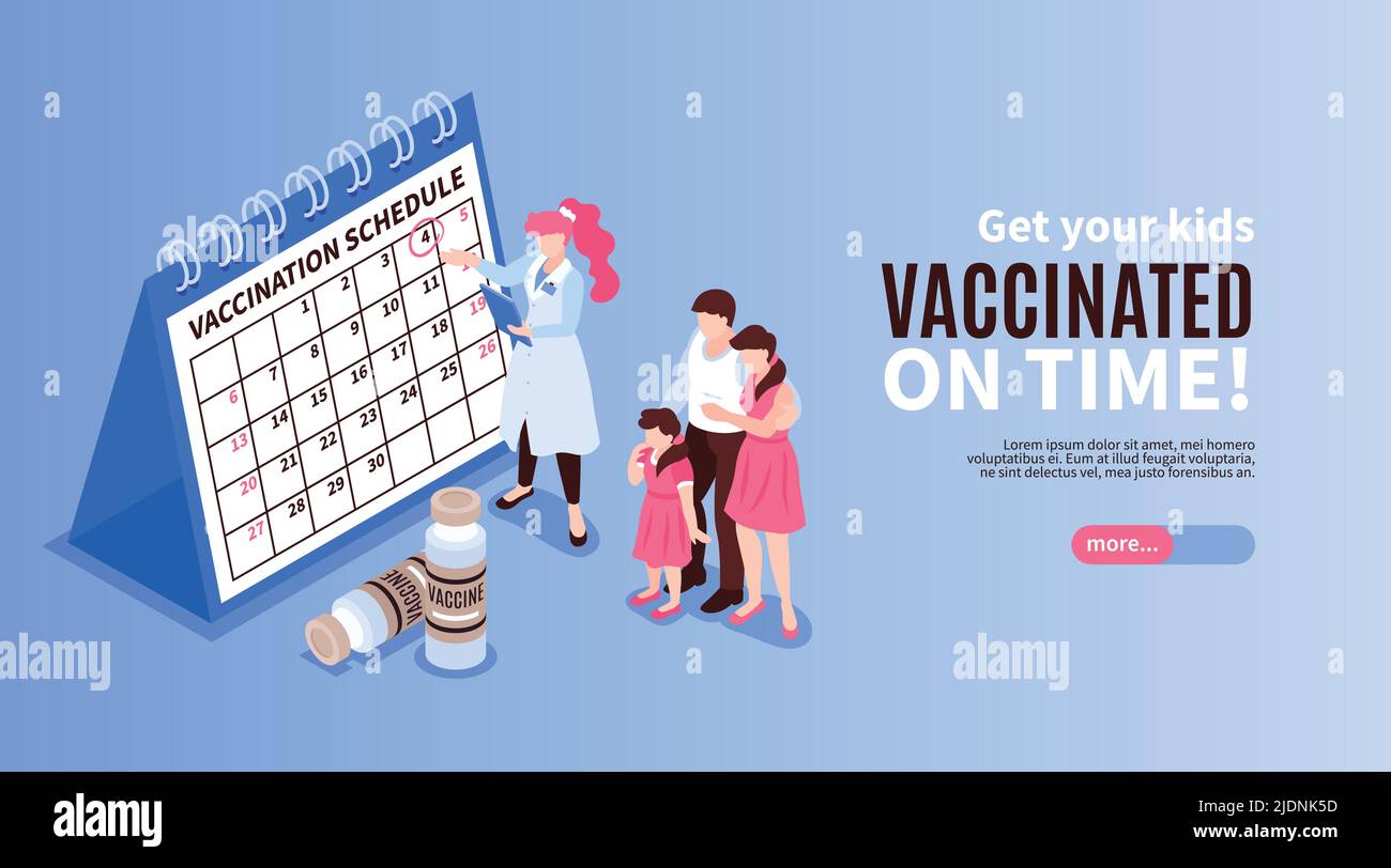Isometric vaccination horizontal banner with human characters with ...