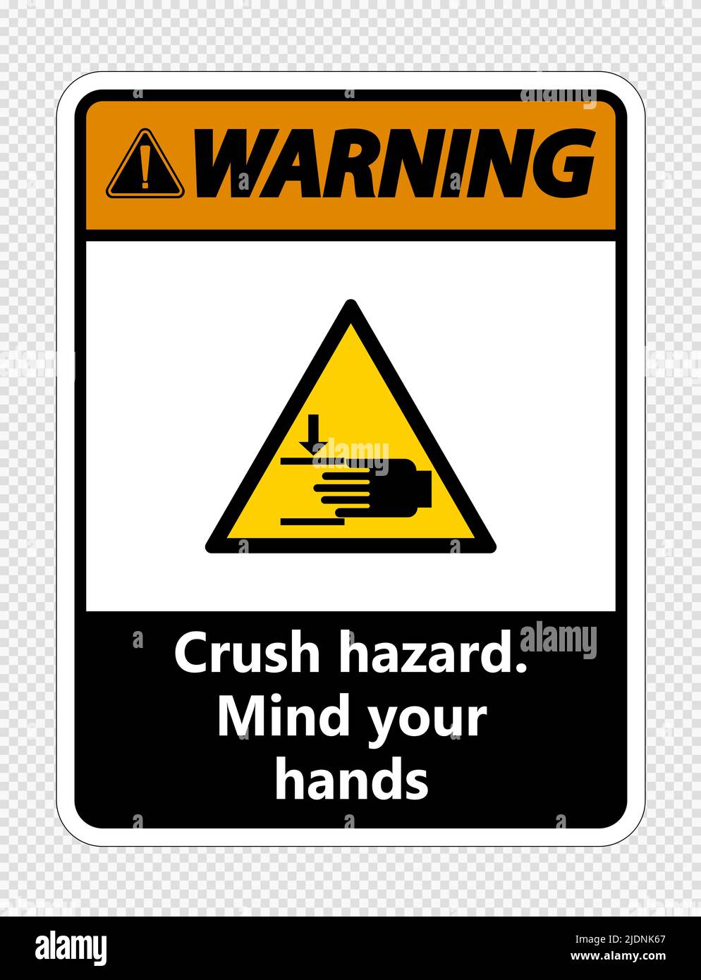 Warning crush hazard.Mind your hands Sign on transparent background ...