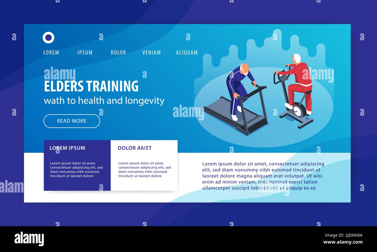 Isometric nursing home website template design with images of elderly ...