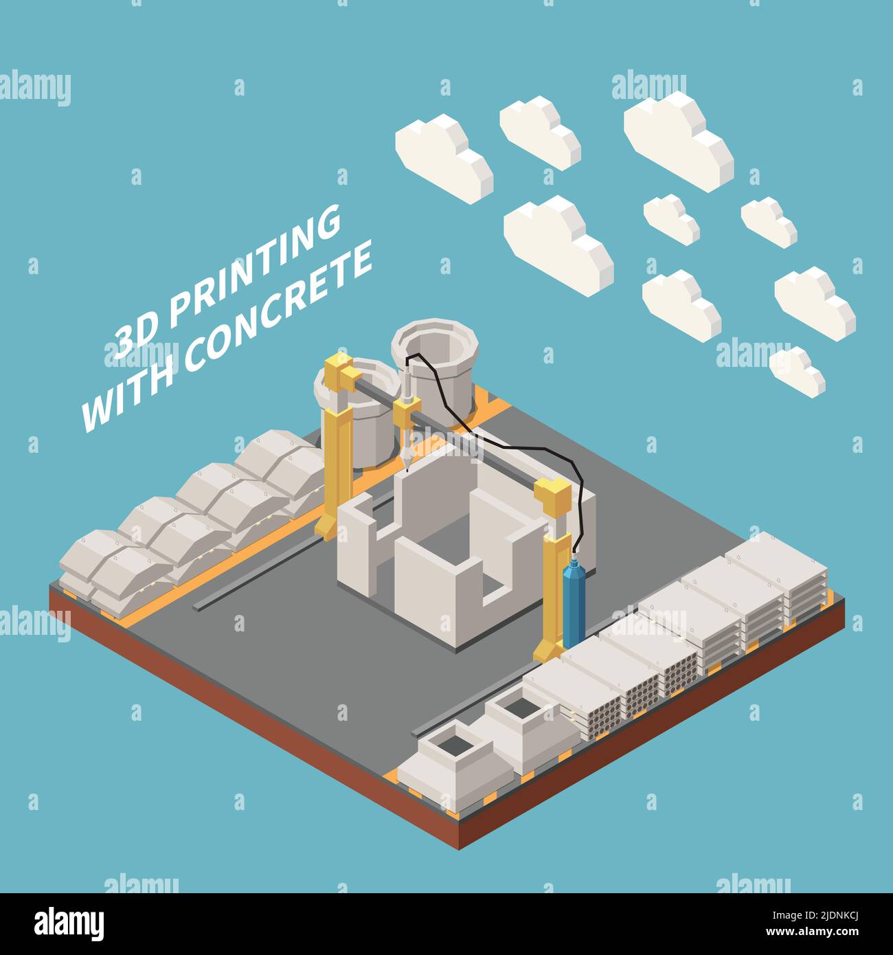 Concrete cement production isometric colored composition 3 d printing ...