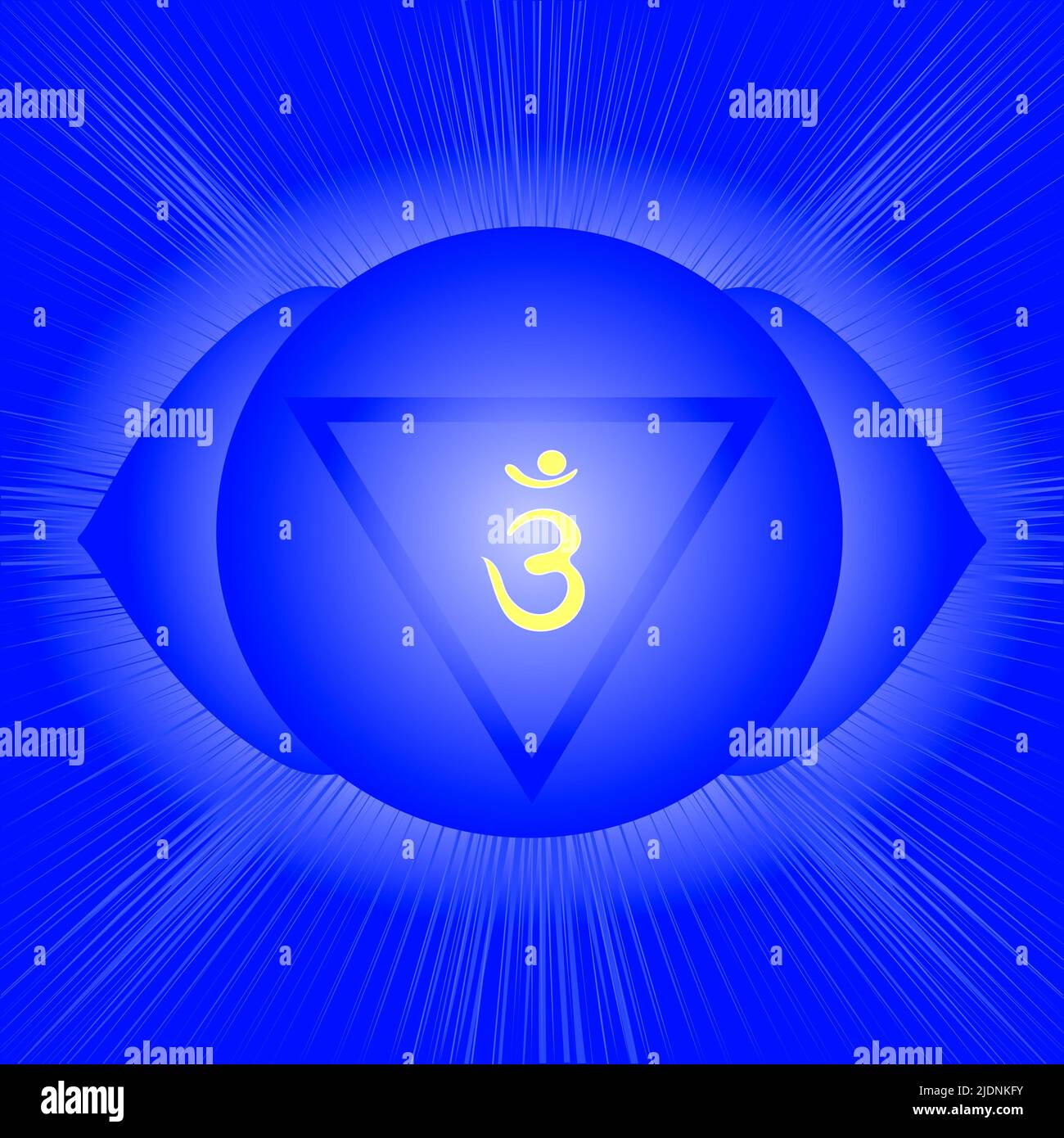 The sixth chakra is Ajna. Third eye chakra with Hindu Sanskrit. Blue is a flat symbol of ...