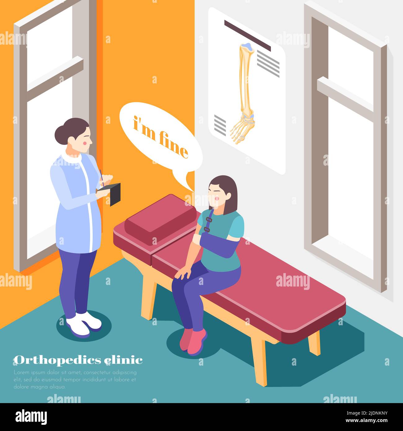 Orthopedics hospital background with arm injury treatment symbols ...